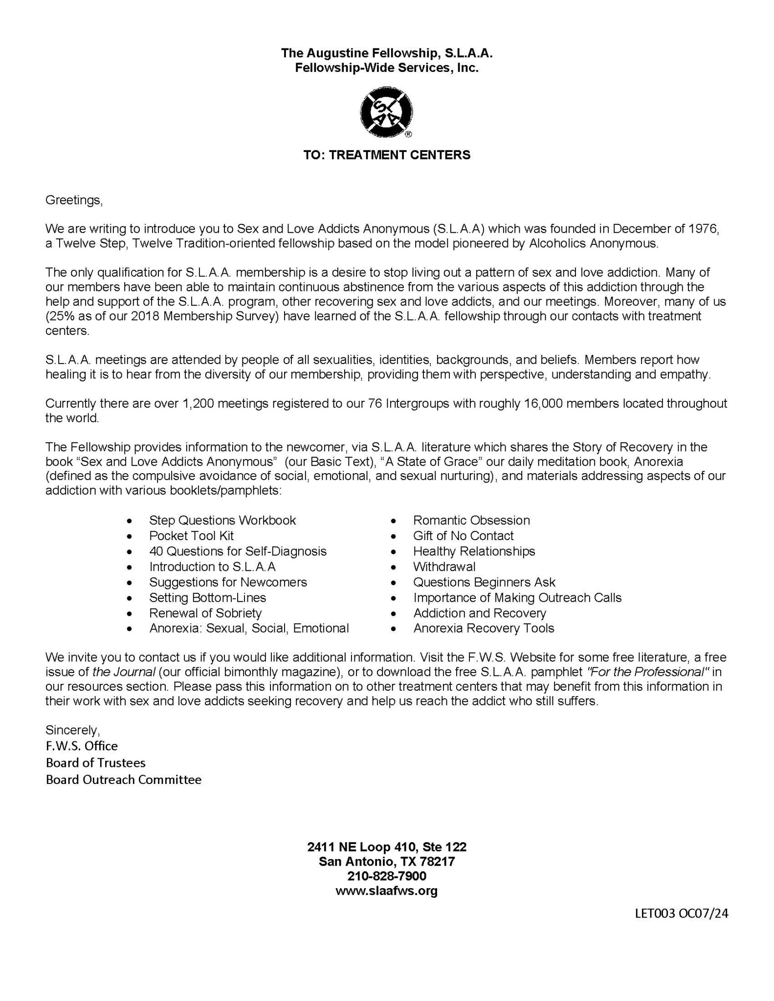Free S.L.A.A. Outreach Materials - Sex and Love Addicts Anonymous (S.L ...